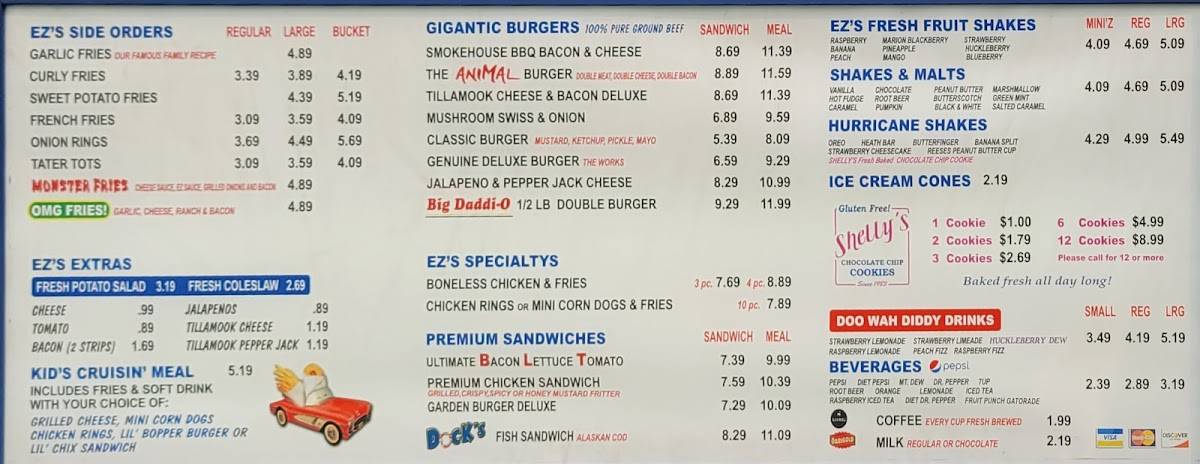 Menu at EZ's Burger Deluxe restaurant, Wenatchee