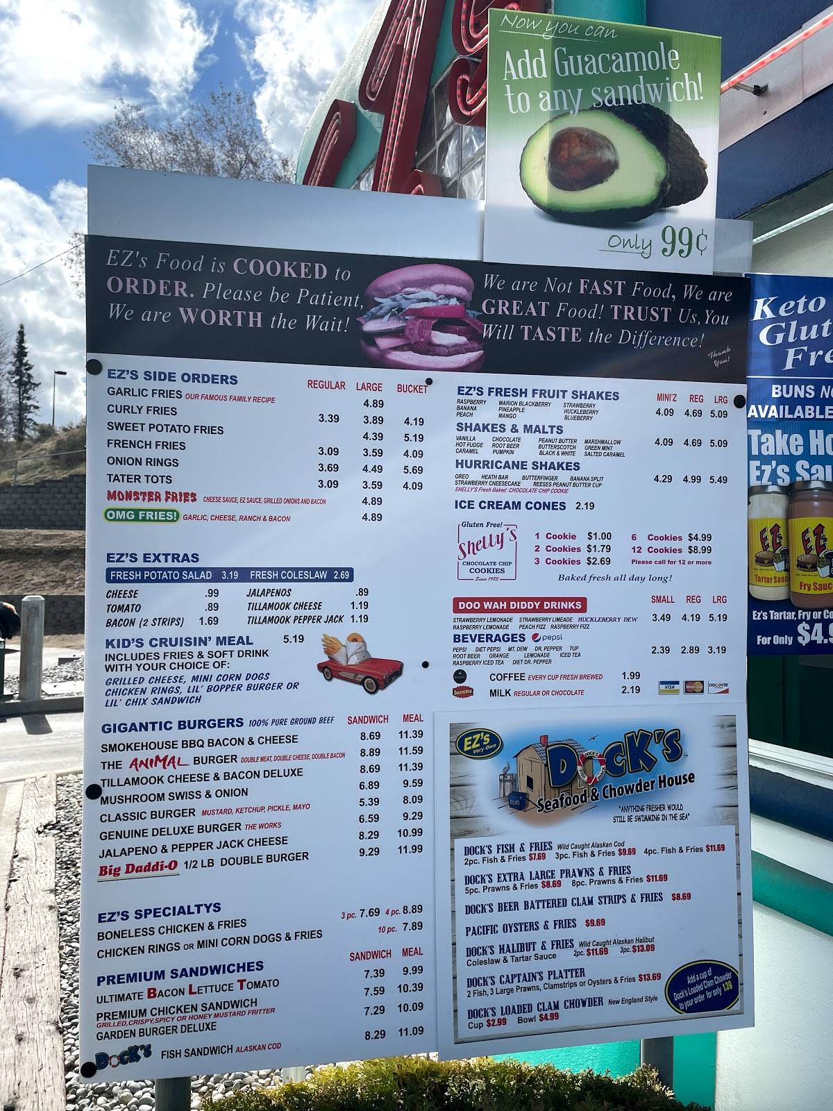 Menu at EZ's Burger Deluxe restaurant, Wenatchee