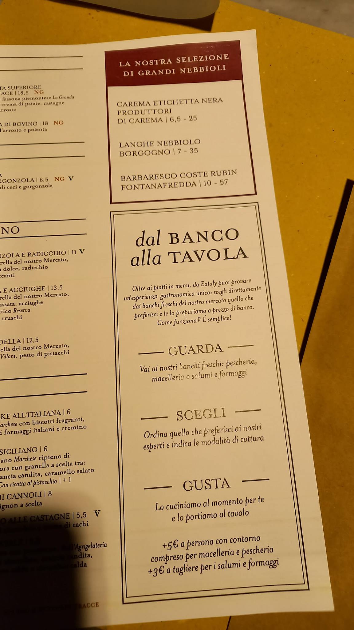 Menu au Eataly Torino Lingotto restaurant, Turin, Via Ermanno Fenoglietti