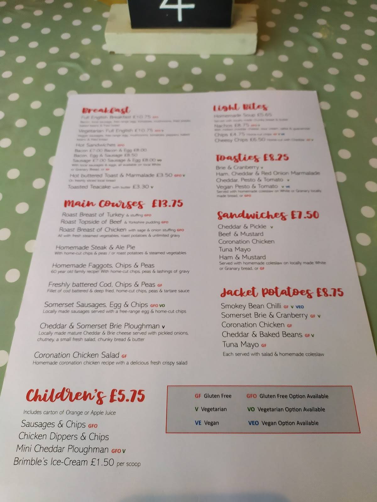 Menu at Edelweiss Cafe, Cheddar, The Cliffs