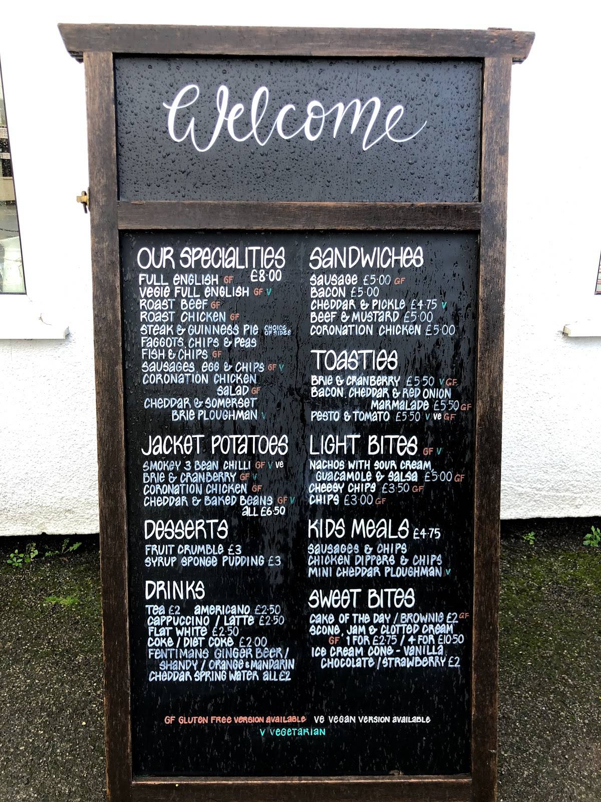 Menu at Edelweiss Cafe, Cheddar, The Cliffs