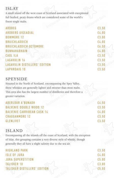 Menu at Twenty Princes Street steakhouse, Edinburgh