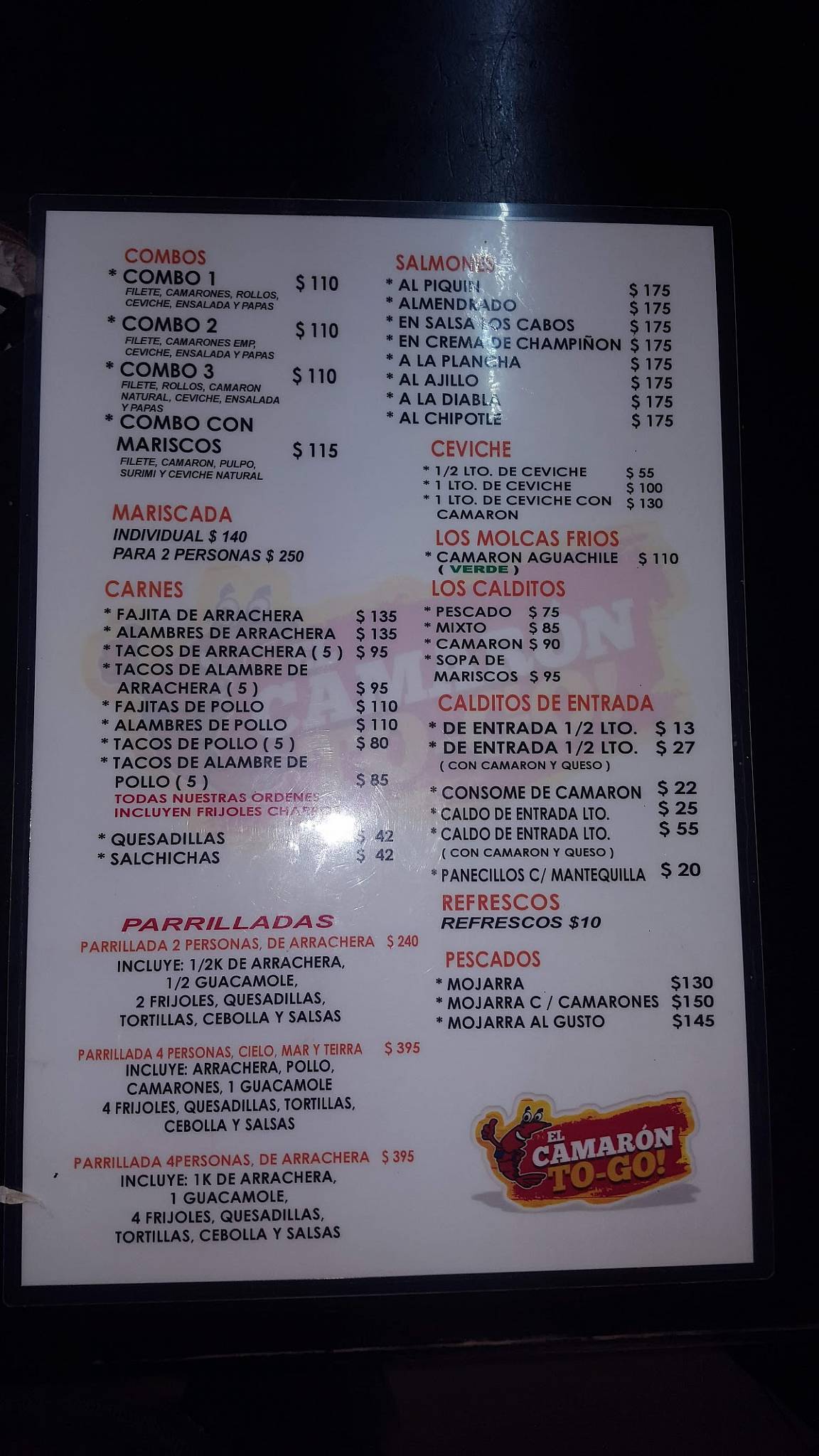 Carta del restaurante El Camarón, San Nicolás del los Garza, Av ...