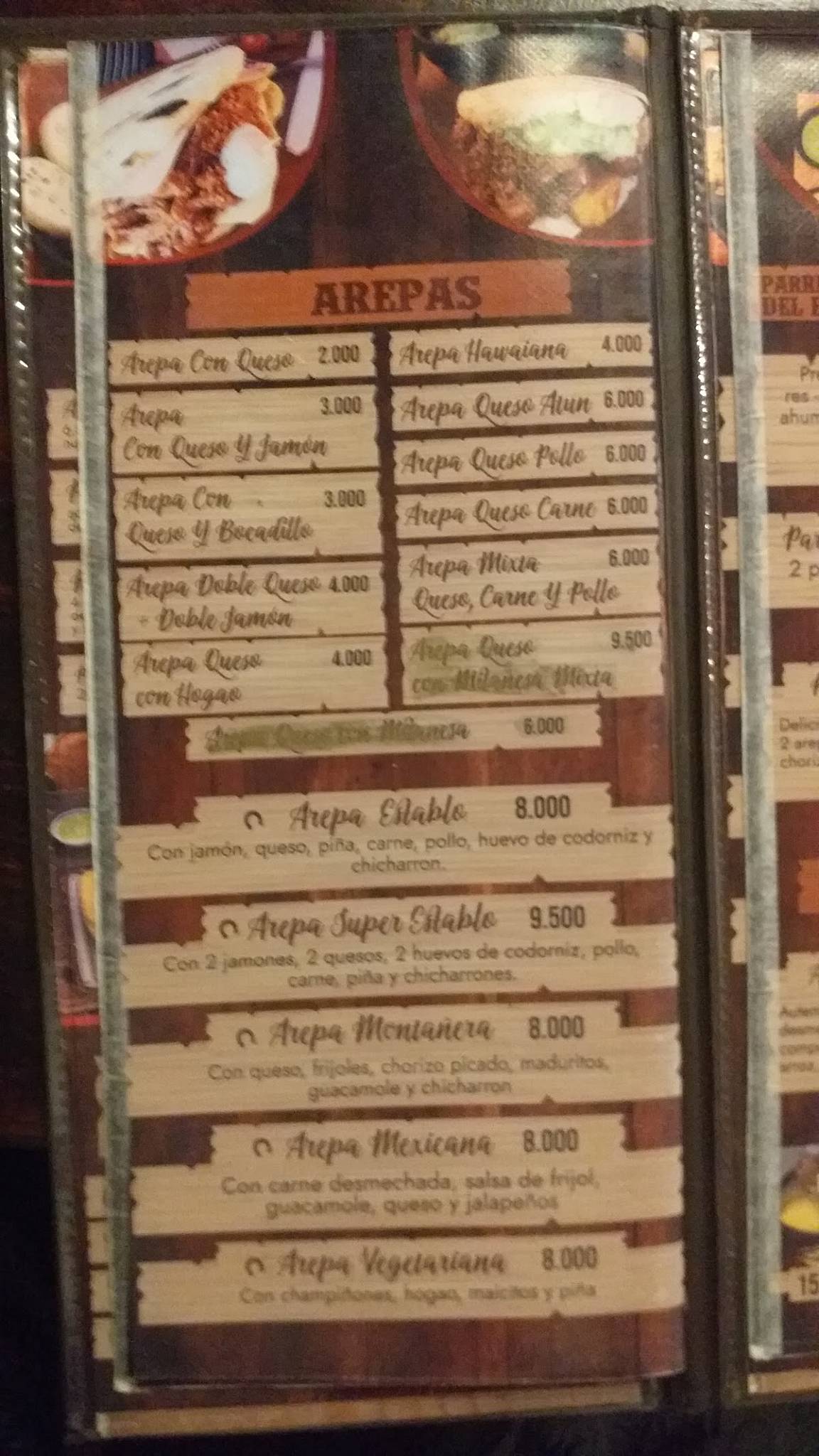 Carta del restaurante El Establo, Pasto, No. 10 Carrera 26 20