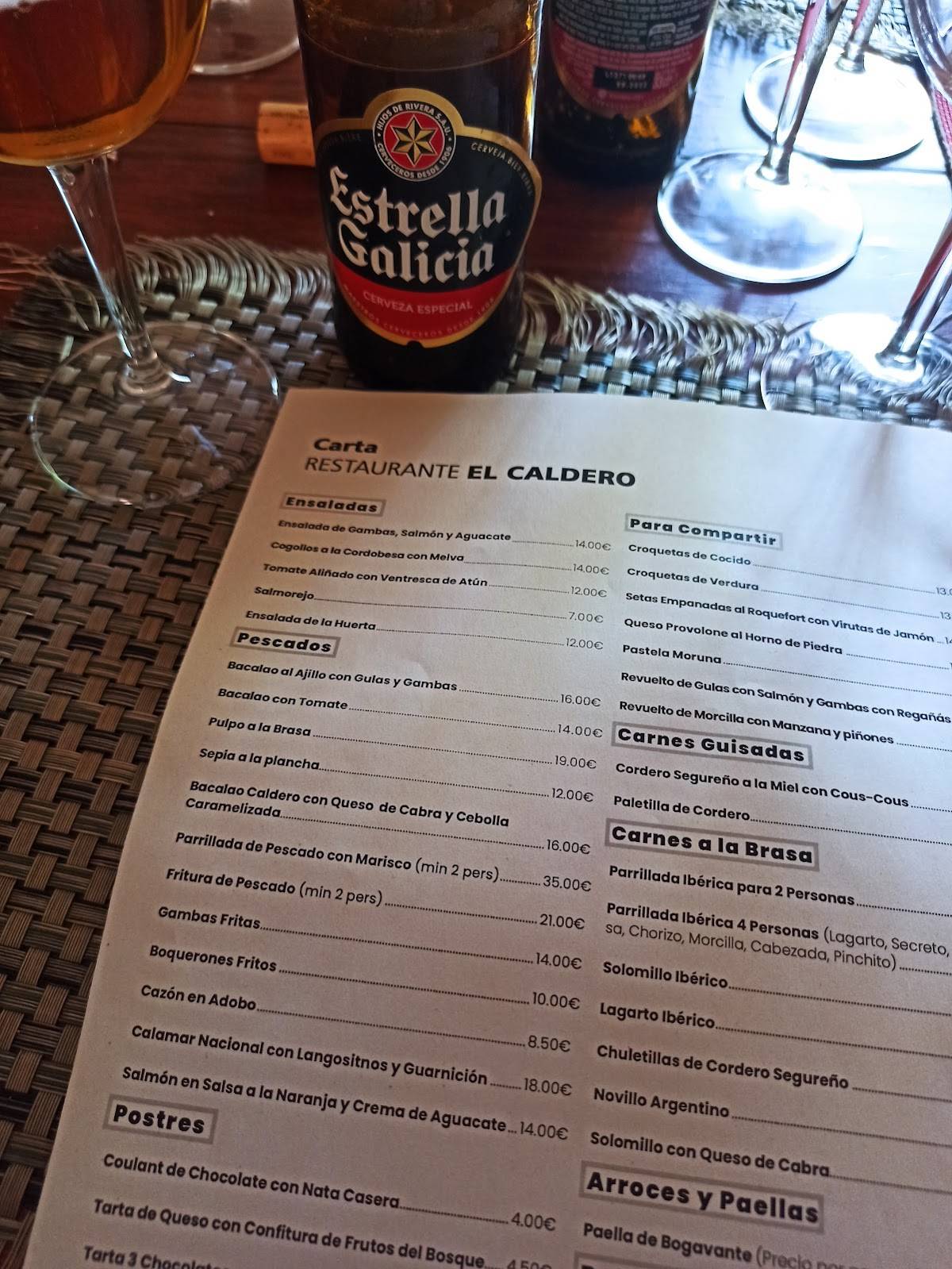 Carta de Restaurante el Caldero, El Fargue