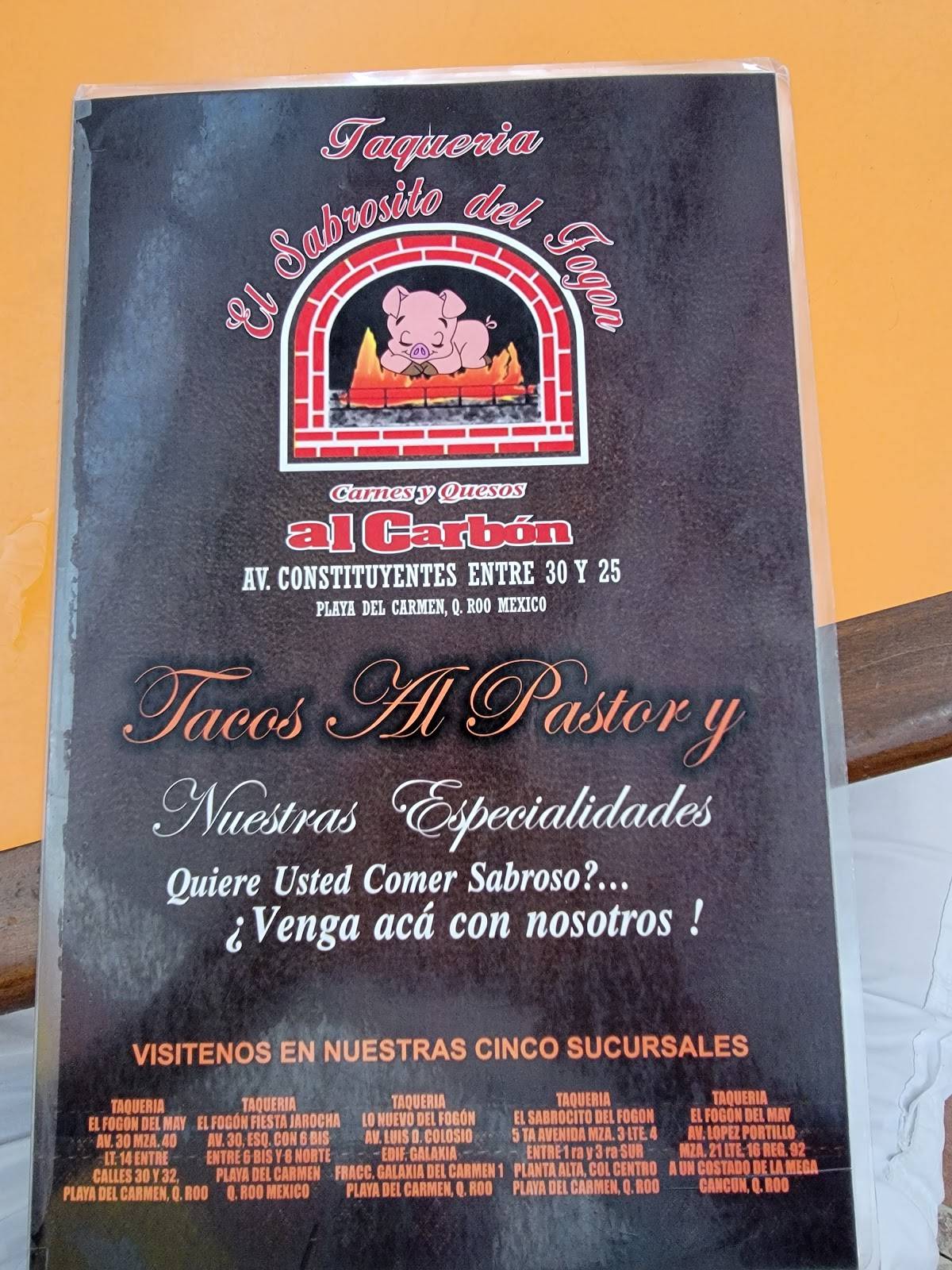 Menu at El Fogón restaurant, Playa del Carmen, Av. Constituyentes