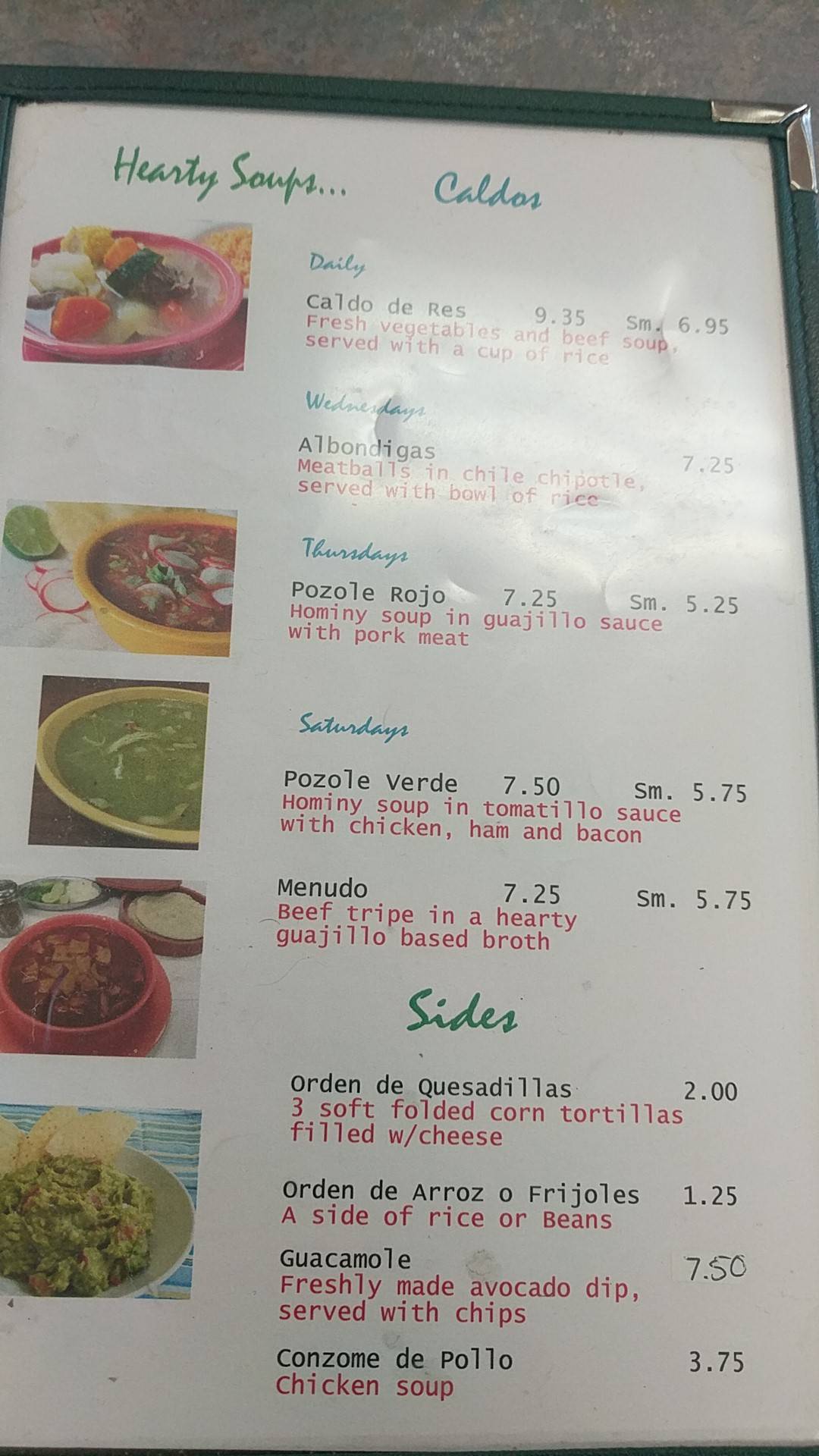 Menu at El Indio Cocina Mexicana restaurant, Chicago