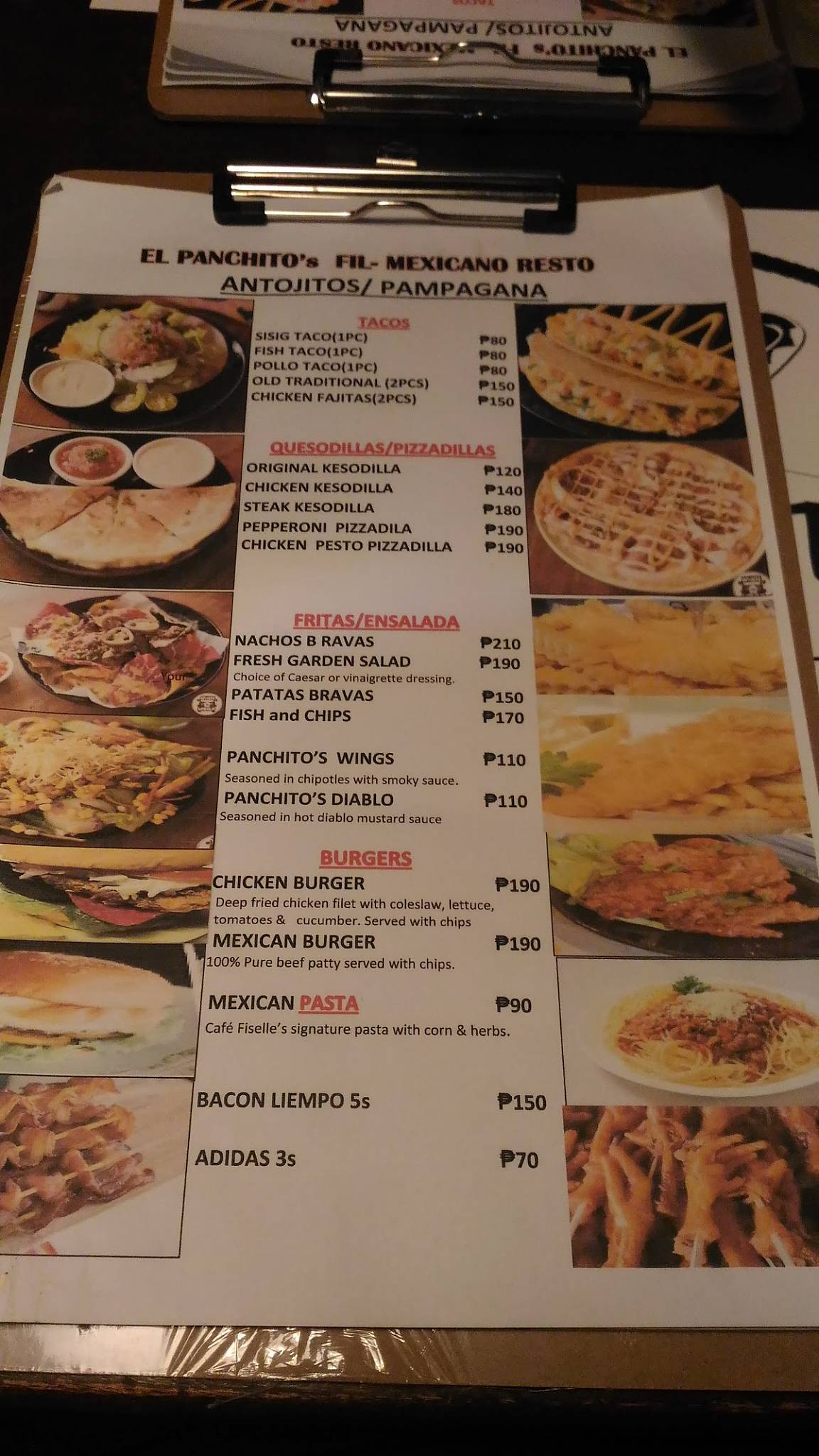 Menu at El Panchito's Fil-Mexicano Resto restaurant, Pagsanjan