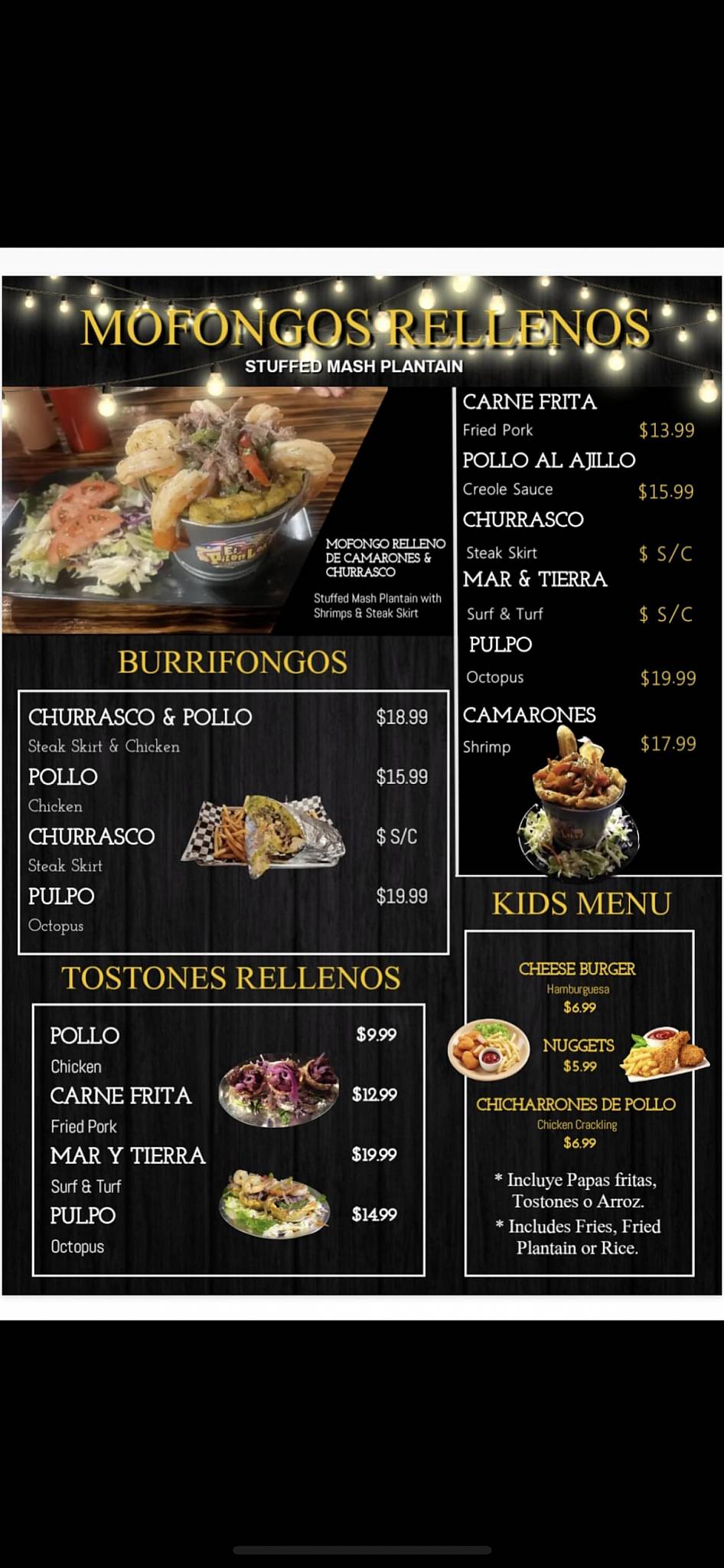 Carta de El Pilón Loko Restaurant, Winter Haven