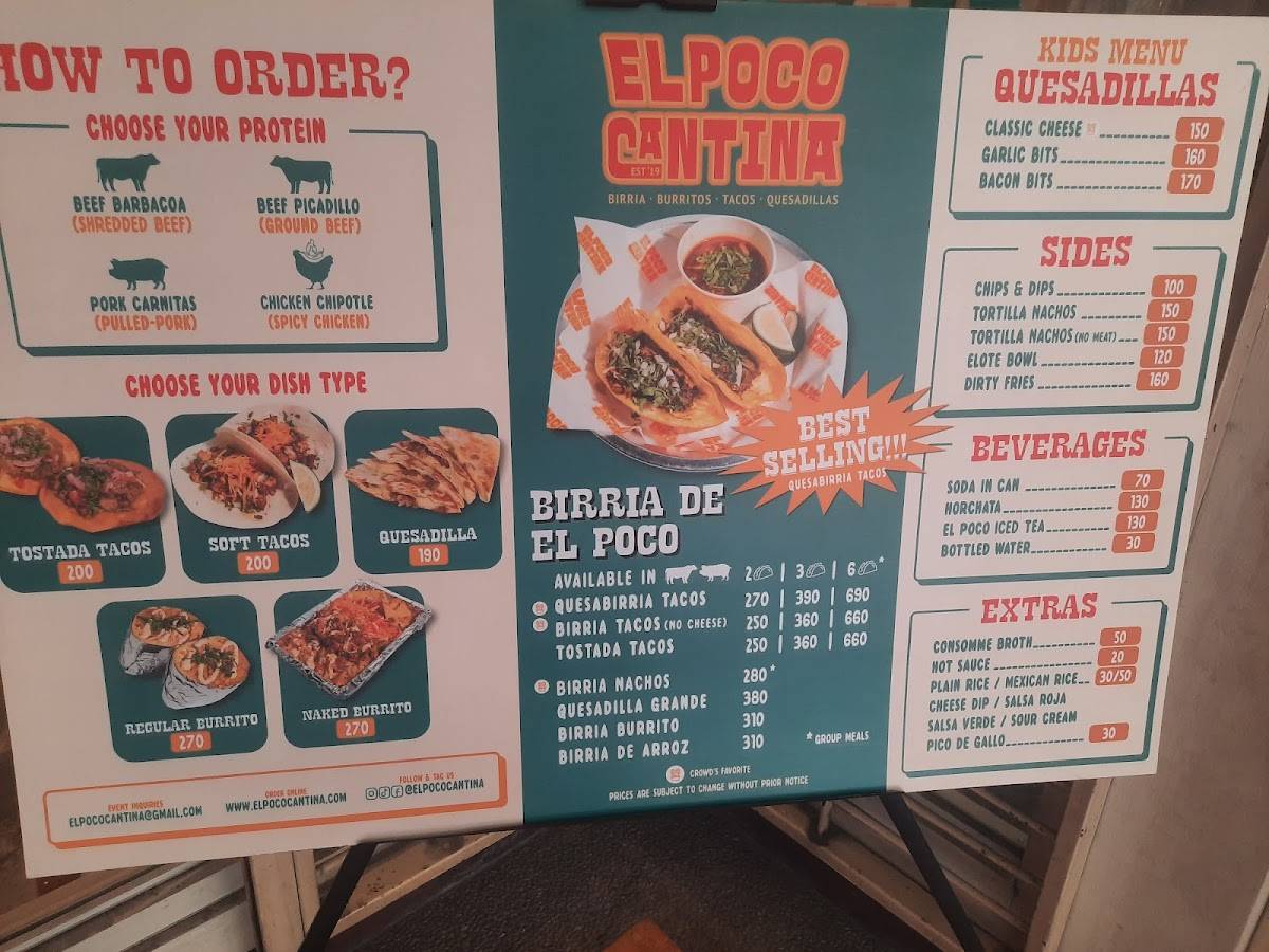 Menu at El Poco Cantina restaurant, Manila