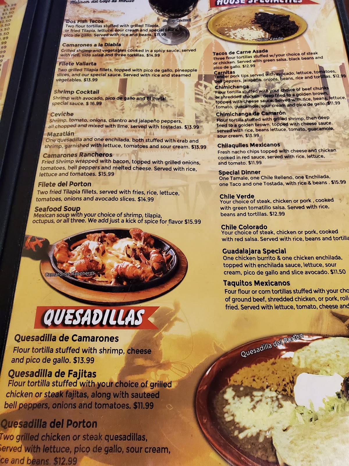 Menu at El Porton Mexican Grill restaurant, Shenandoah