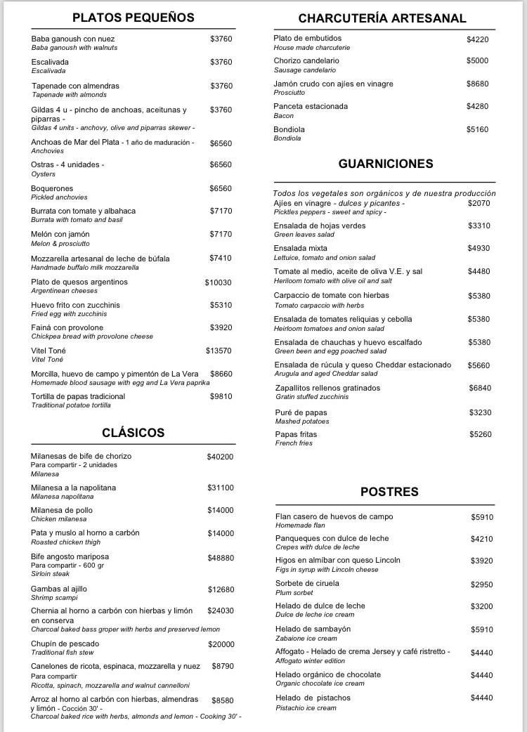 Carta del pub y bar El Preferido del Palermo, Buenos Aires