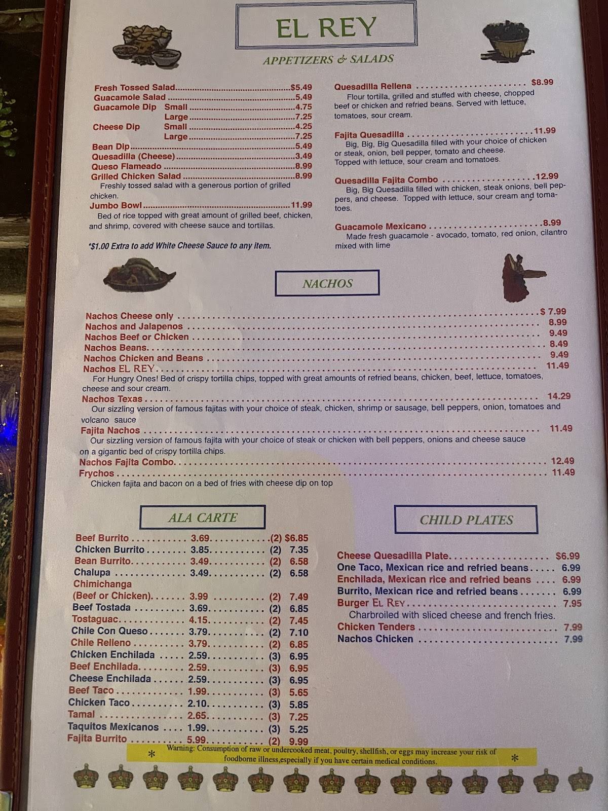 Menu at El Rey Mexican Restaurant, Heber Springs
