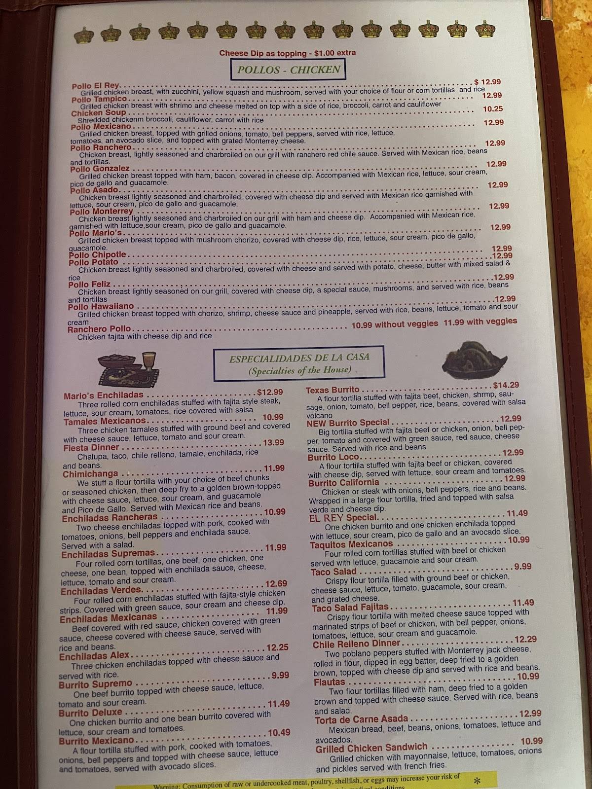 Menu at El Rey Mexican Restaurant, Heber Springs