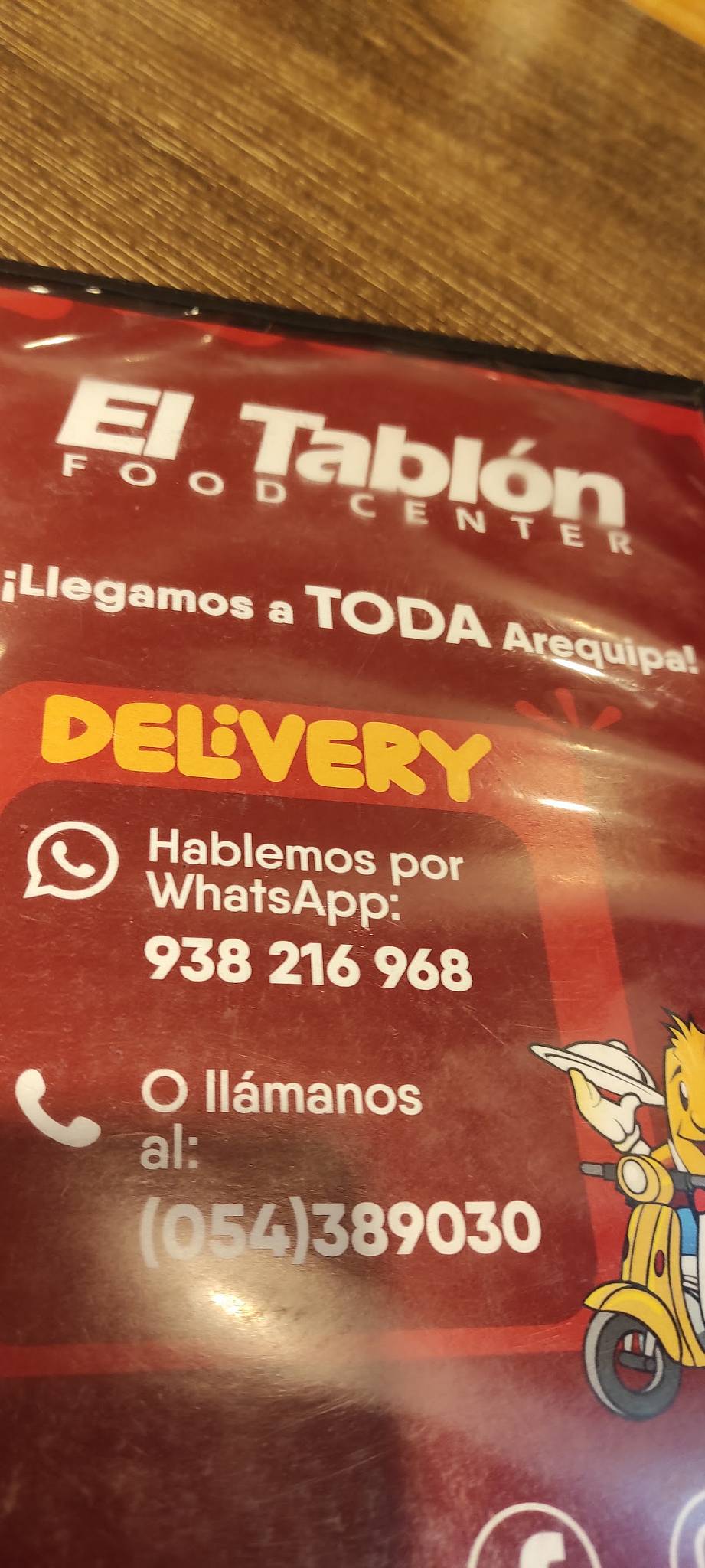 Carta del restaurante El Tablón, Arequipa, Av. Mariscal Castilla 105