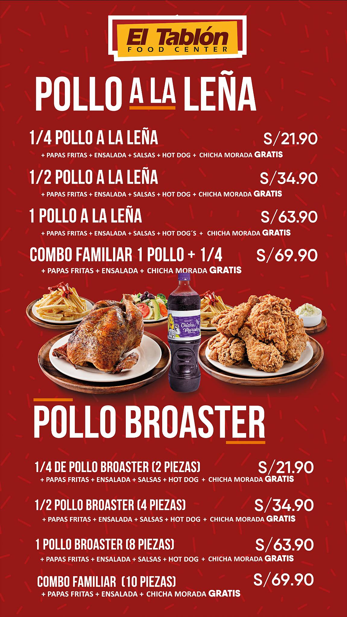 Carta del restaurante El Tablón, Arequipa, Av. Mariscal Castilla 105