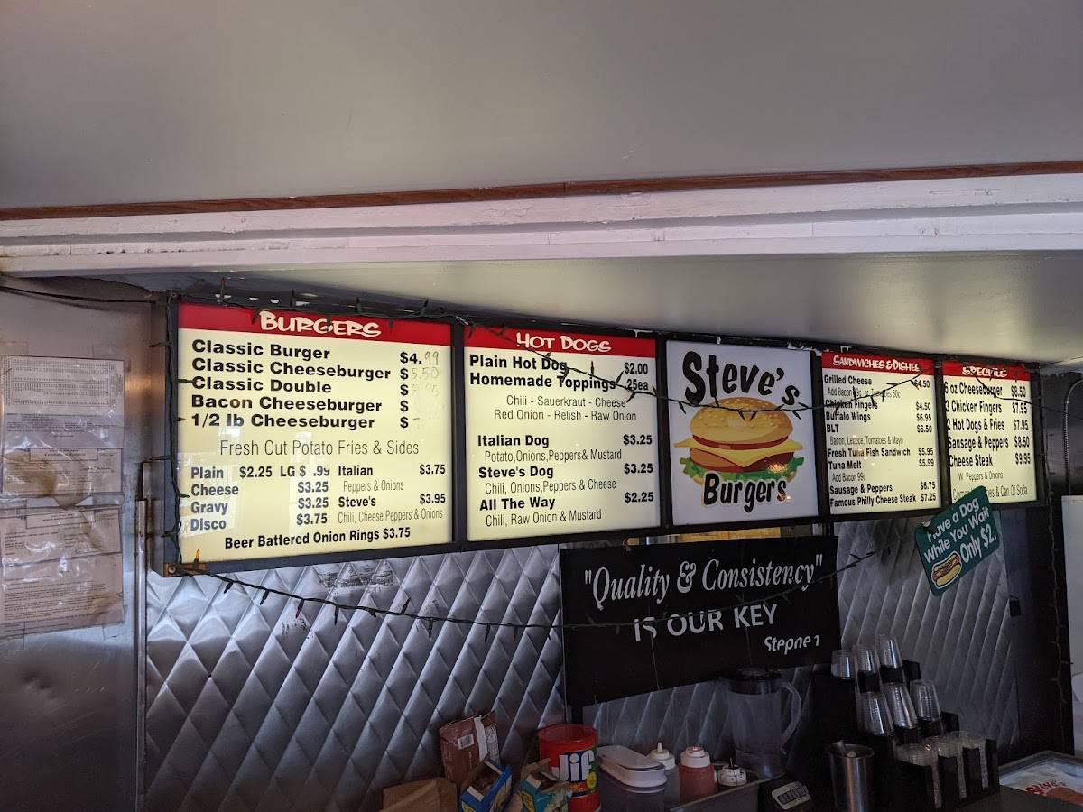 Menu at Steve's Burgers restaurant, Garfield, 506 US-46