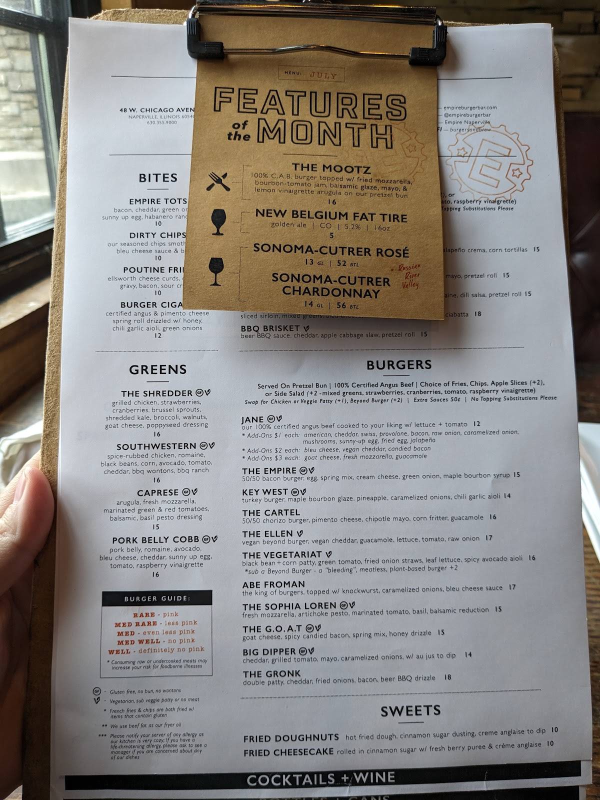 Menu at Empire Burgers + Brew pub & bar, Naperville