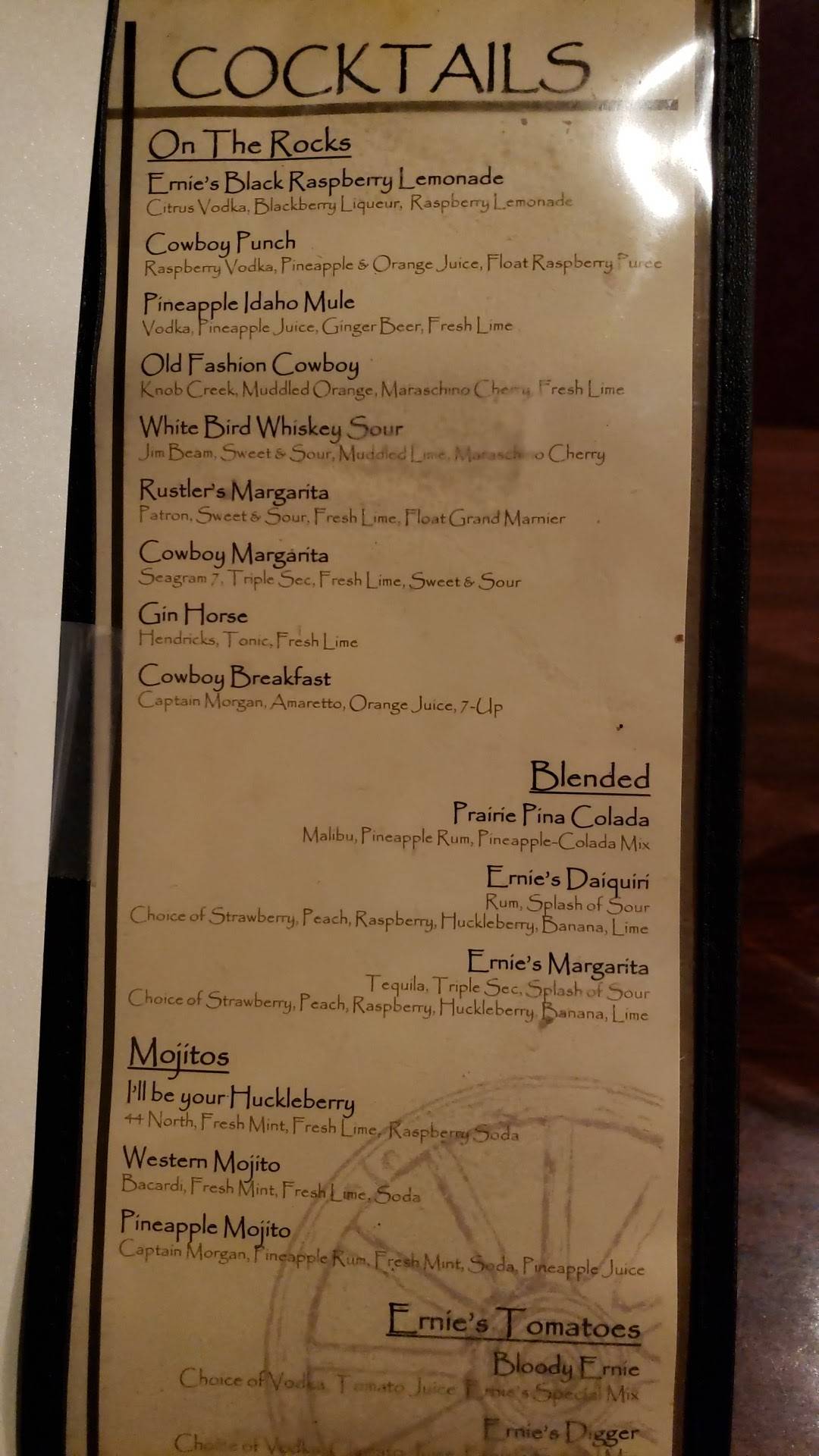 Menu at Ernie's Steakhouse, Lewiston