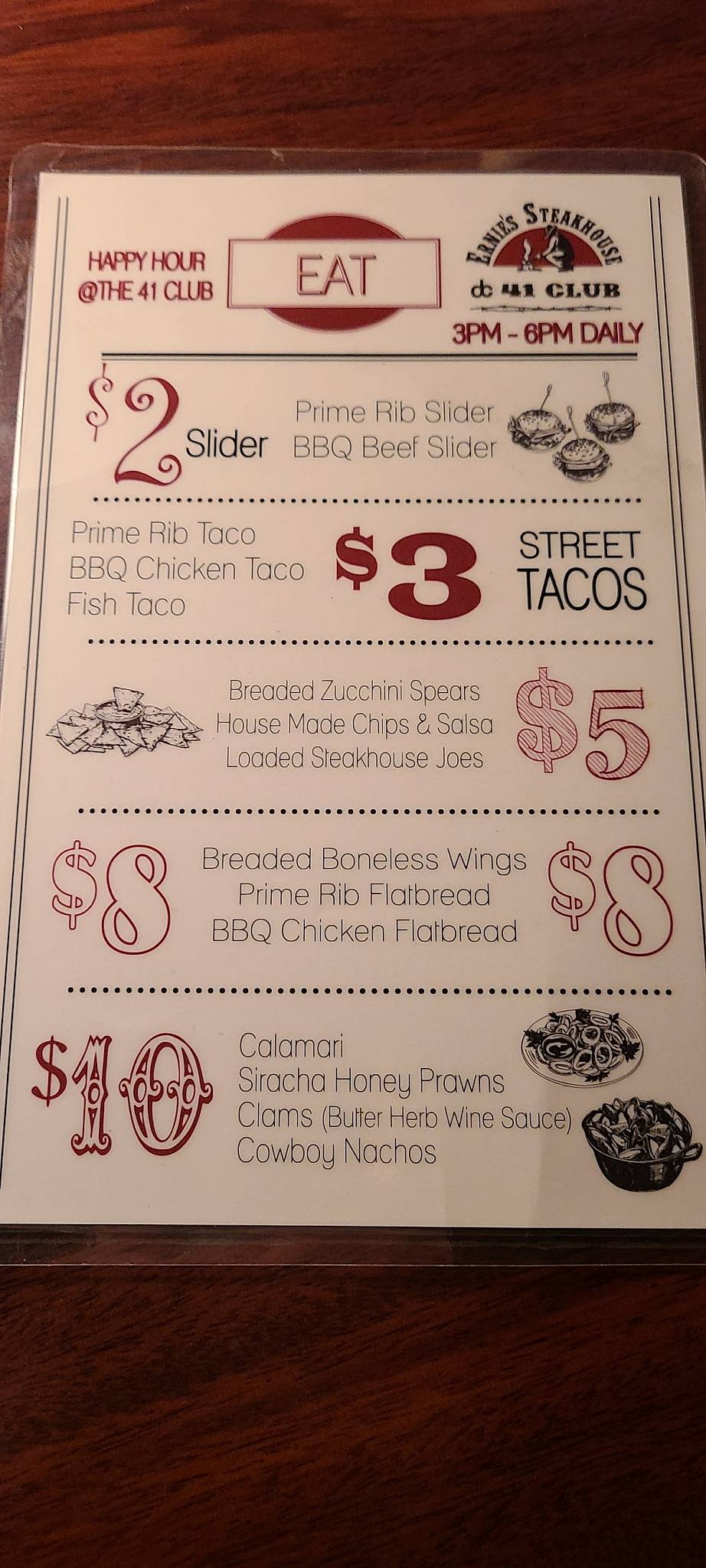Menu at Ernie's Steakhouse, Lewiston