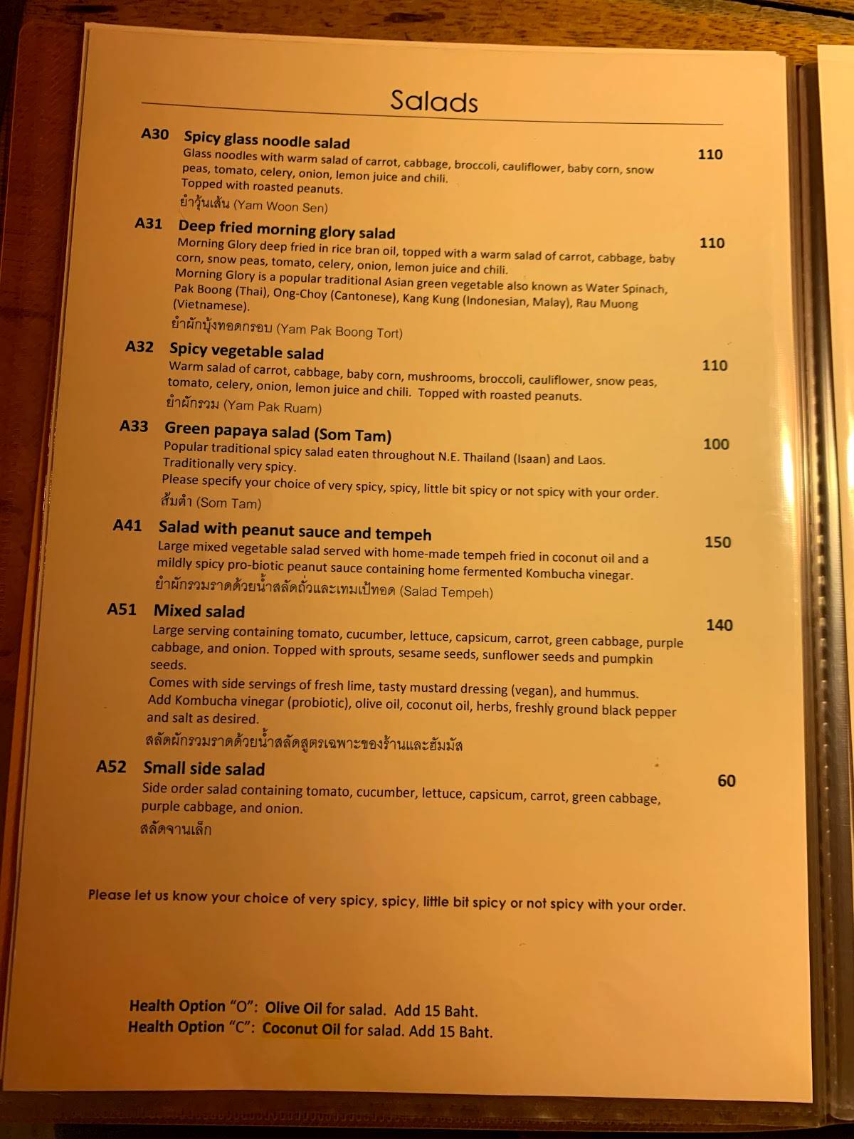 Menu at Ethos Vegetarian Restaurant, Bangkok