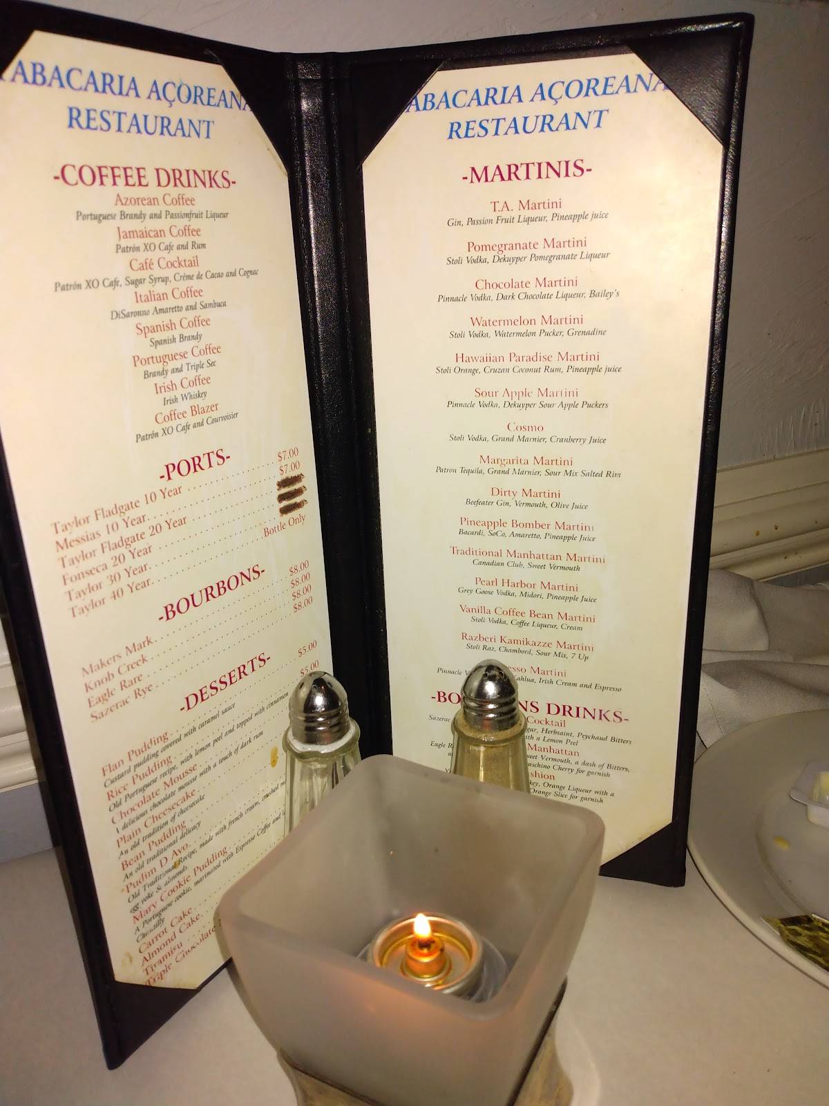 Menu at T.A. Restaurant, Fall River