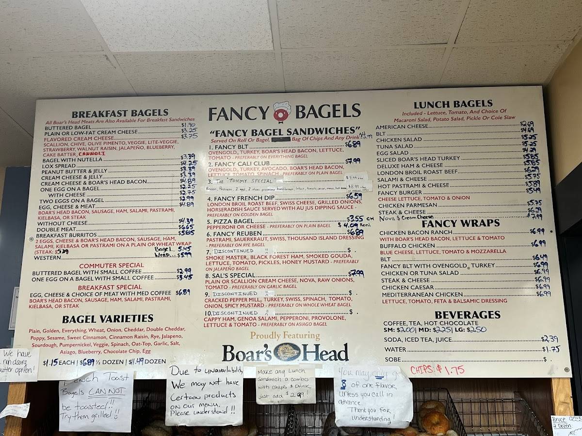 Menu at Fancy Bagels Inc. restaurant, Southington, 405 Queen St