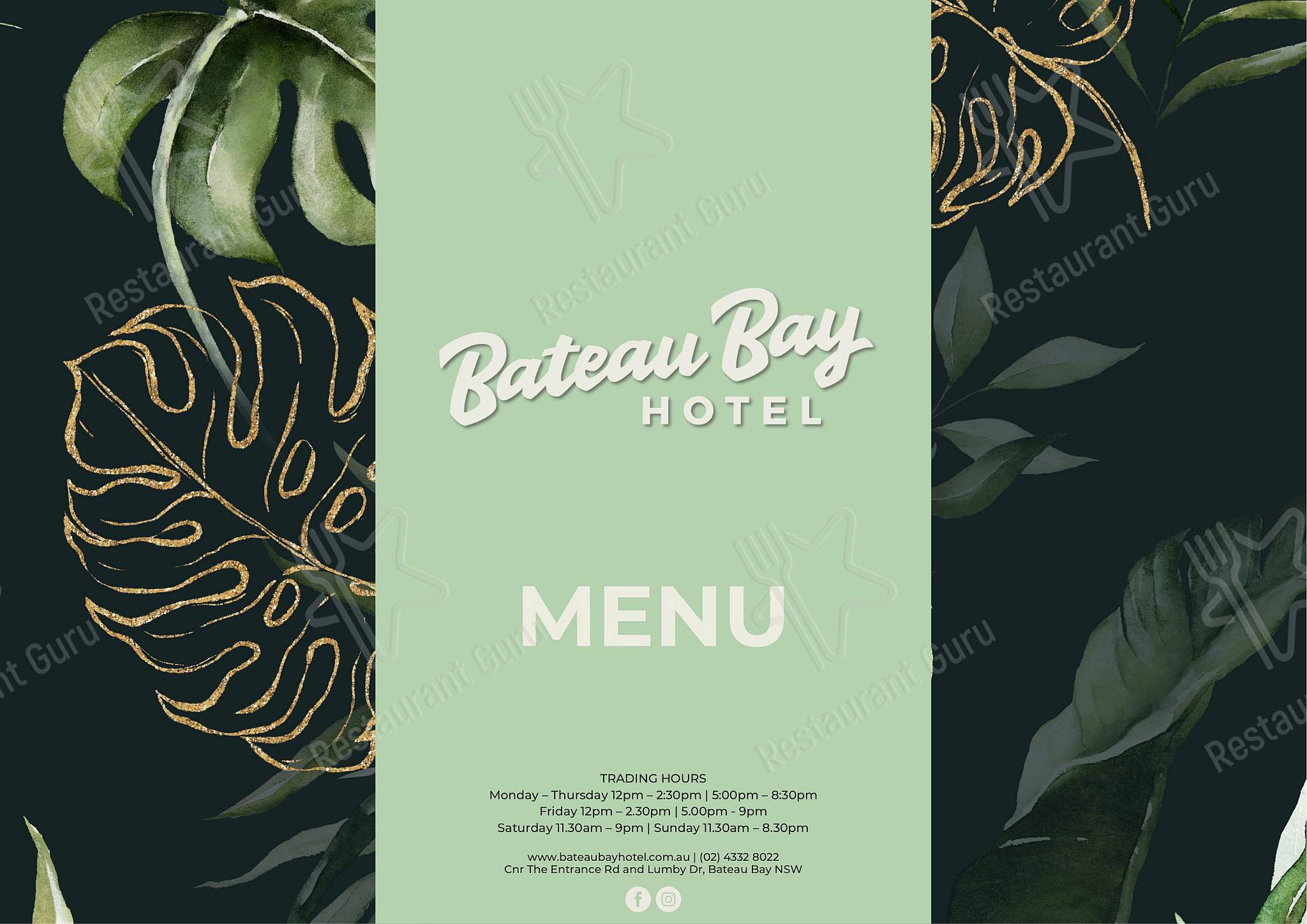 Menu at Bateau Bay Hotel restaurant, Bateau Bay, 65 Lumby Dr