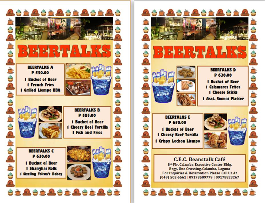 Menu at Beanstalk Cafe, Calamba, +687