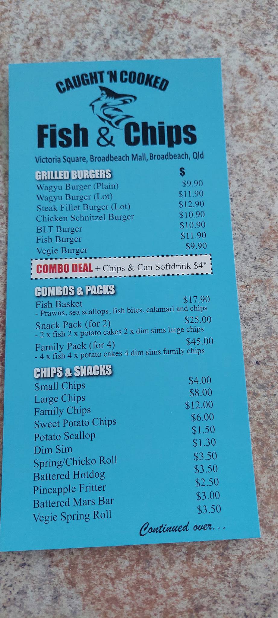 Menu at Caught 'n Cooked Fish & Chips Broadbeach fast food, Broadbeach ...