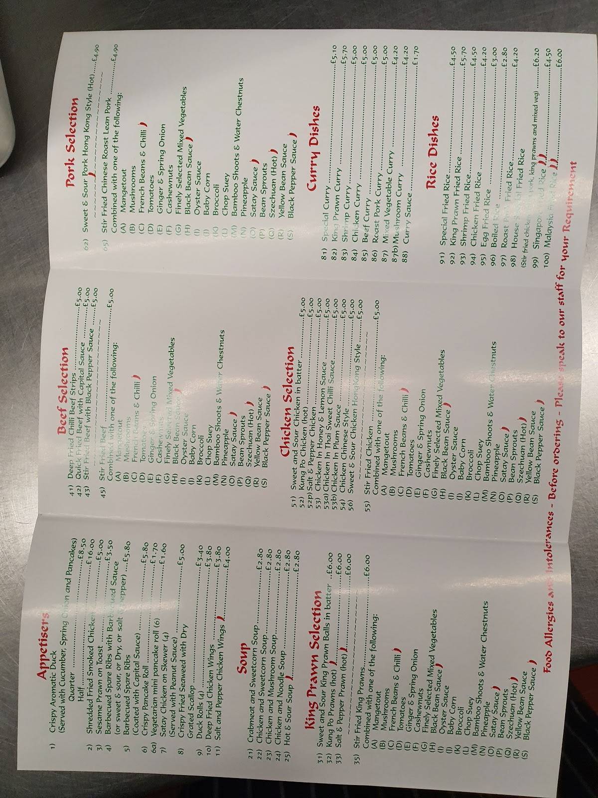 Menu at Chinatown fast food, Ringwood