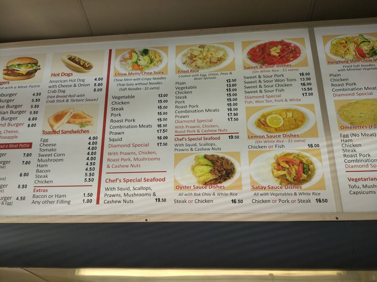 Menu at Diamond Takeaways fast food, Auckland