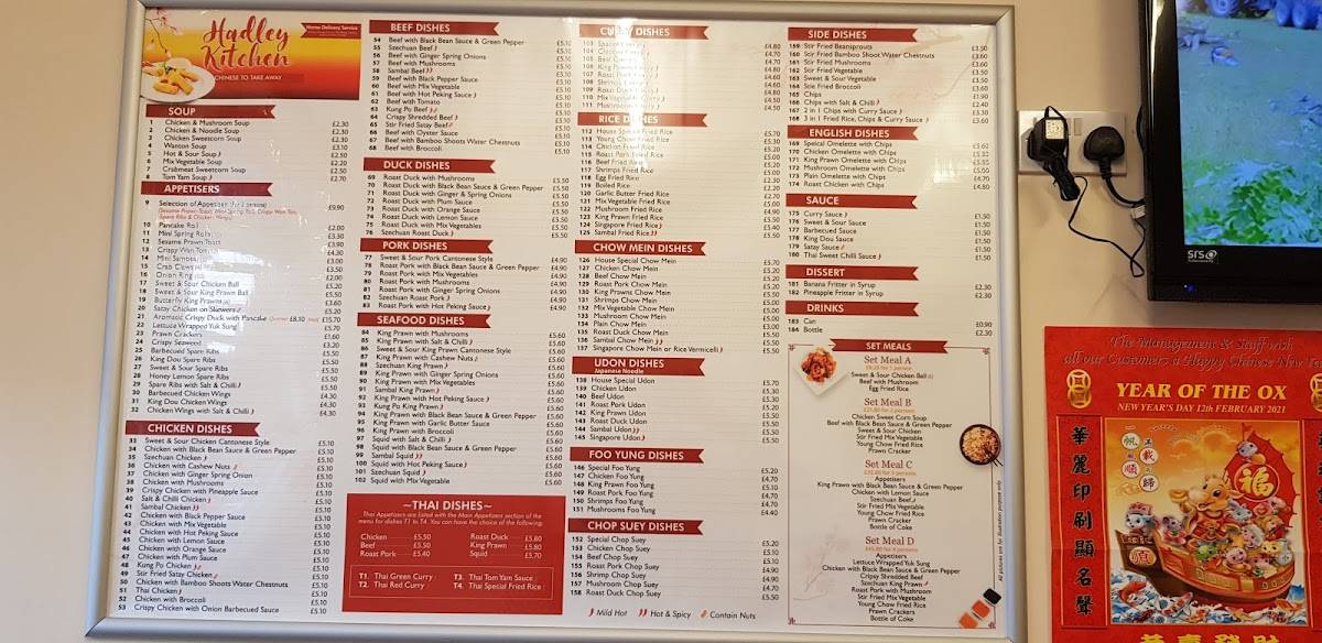 Menu at Hadley Kitchen Chinese Take away fast food, Telford