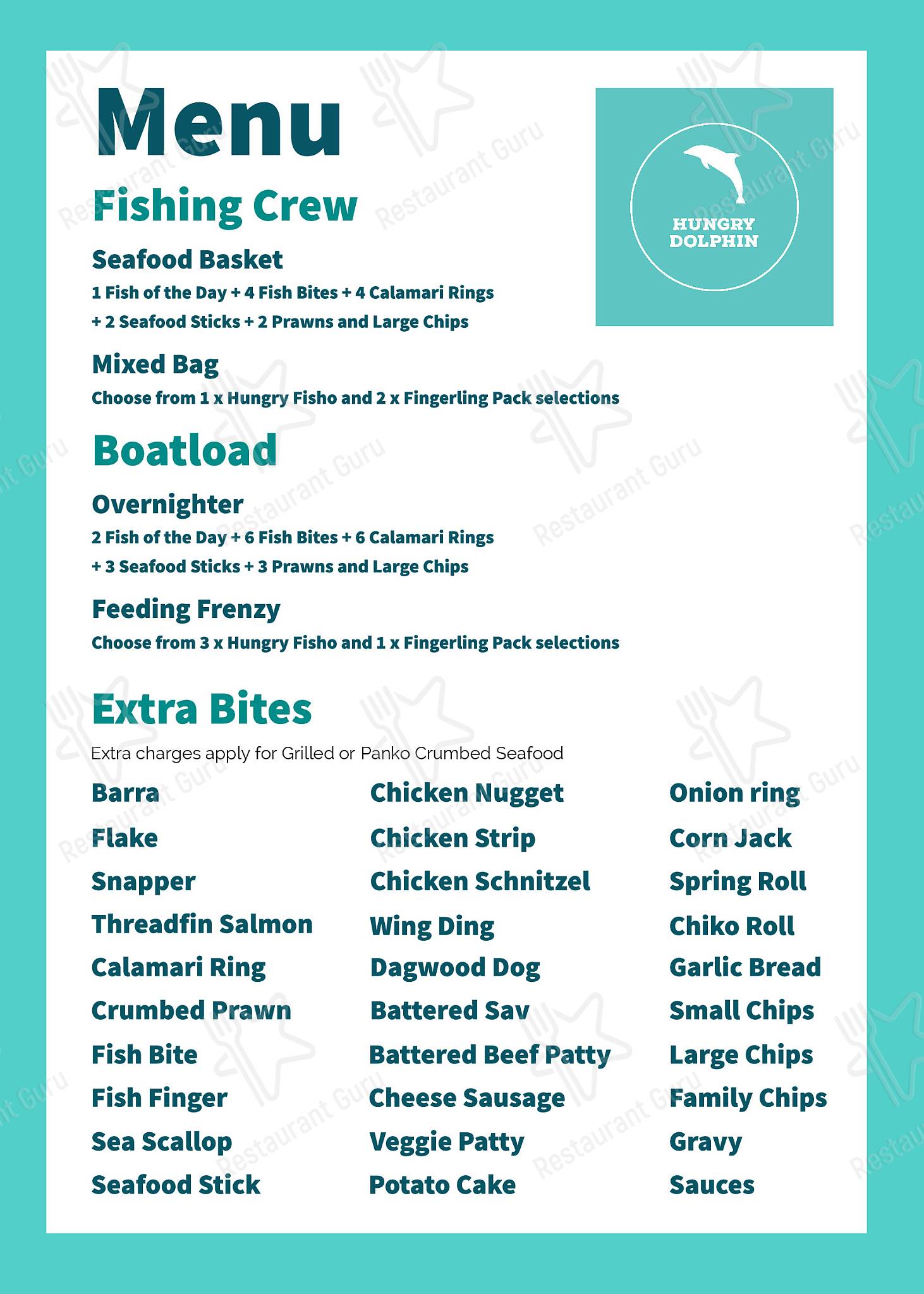 Menu at Hungry Dolphin Fish and Chips fast food, Woodroffe