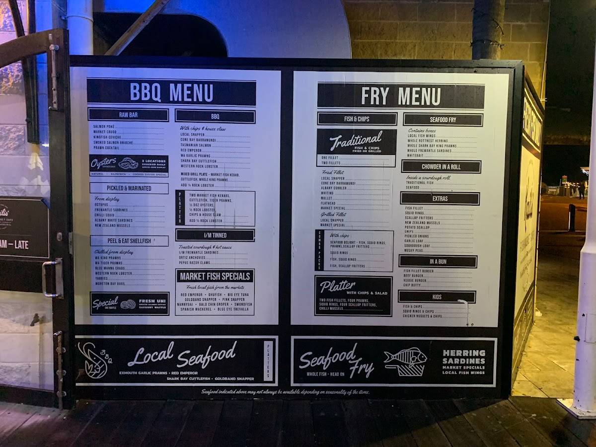 Menu at Kailis Fishmarket Cafe, Fremantle