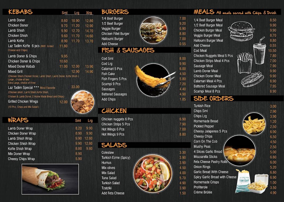 Menu at Laz Tadim Fish & Chips & Kebab House fast food, Reading