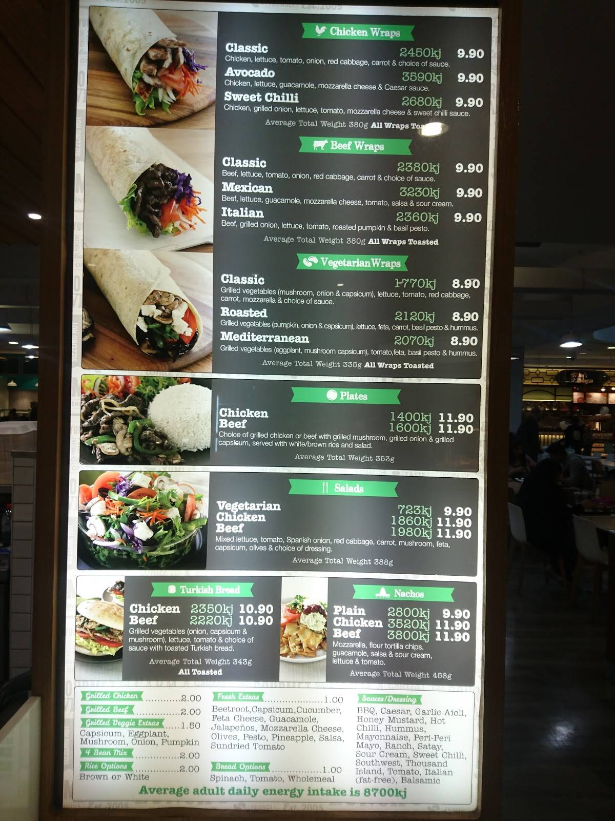 Menu at Le Wrap fast food, Macquarie Park, Cnr Waterloo and