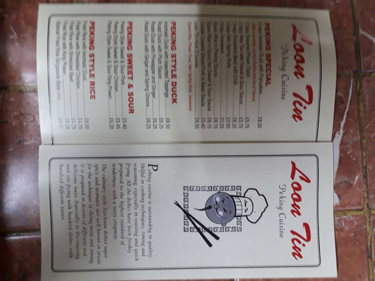 Menu at Loon Tin fast food, Slough
