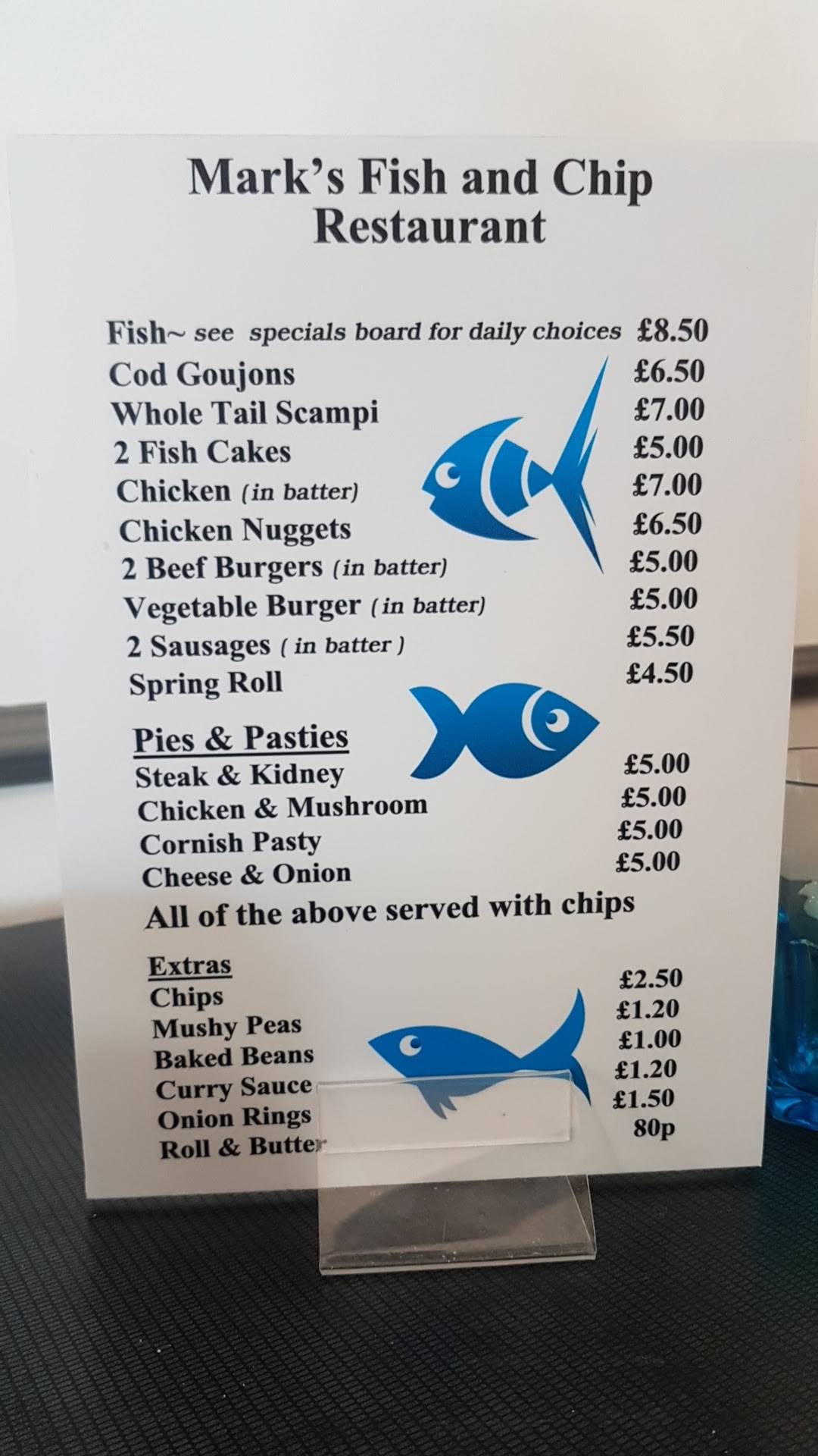 Menu at Marks Fish Shop fast food, Southwold