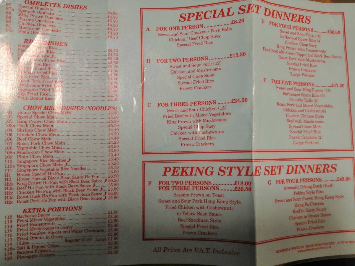 Menu at New Young's fast food, High Wycombe