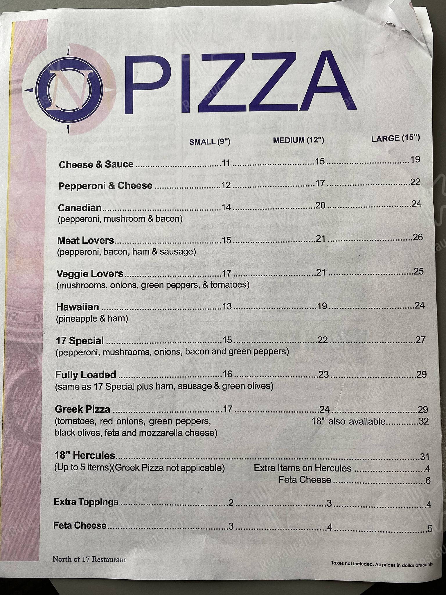 Menu at North Of 17 Restaurant, Wawa