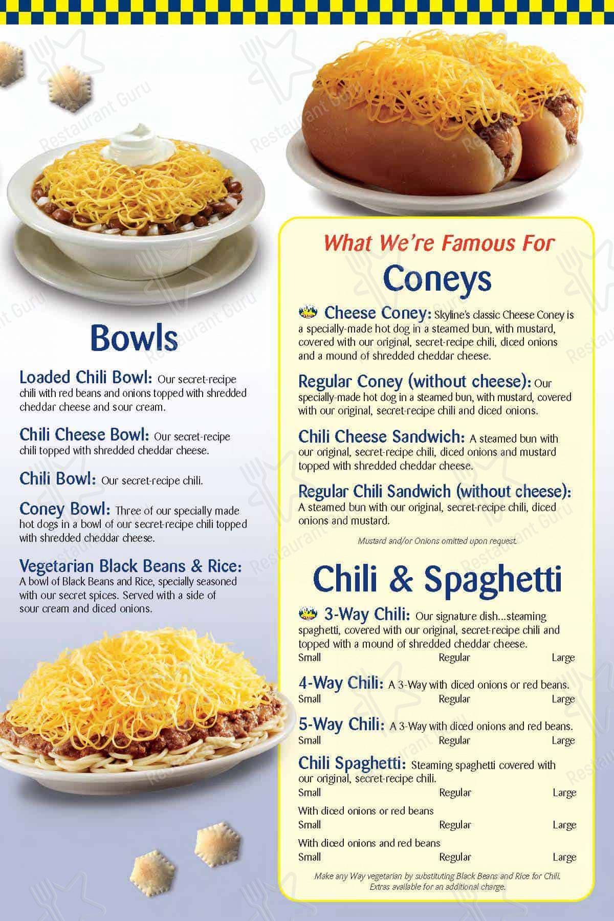Menu at Skyline Chili fast food, Clearwater, US Hwy 19 N