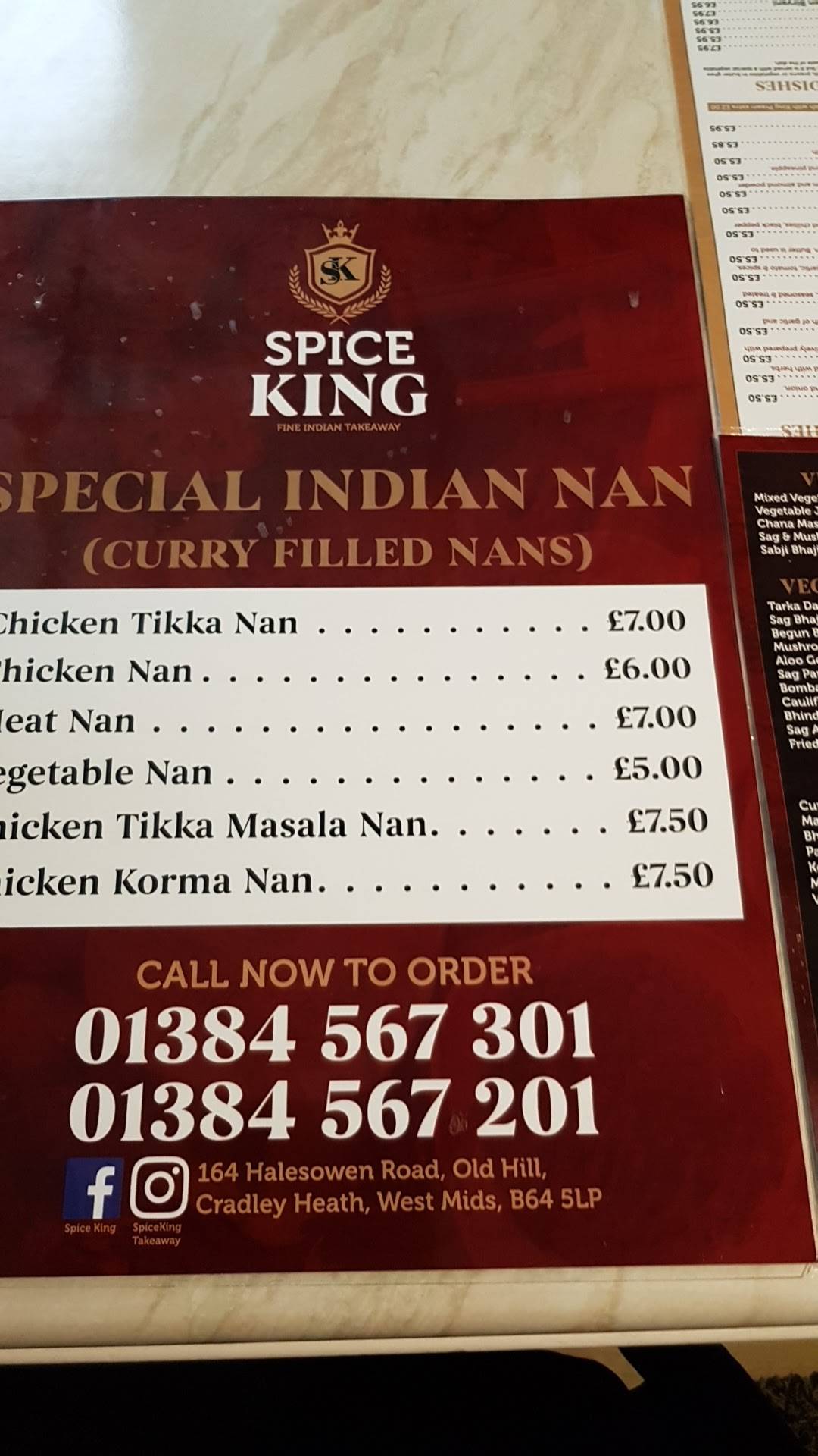 Menu at Spice King fast food, Cradley Heath, 164 Halesowen Rd