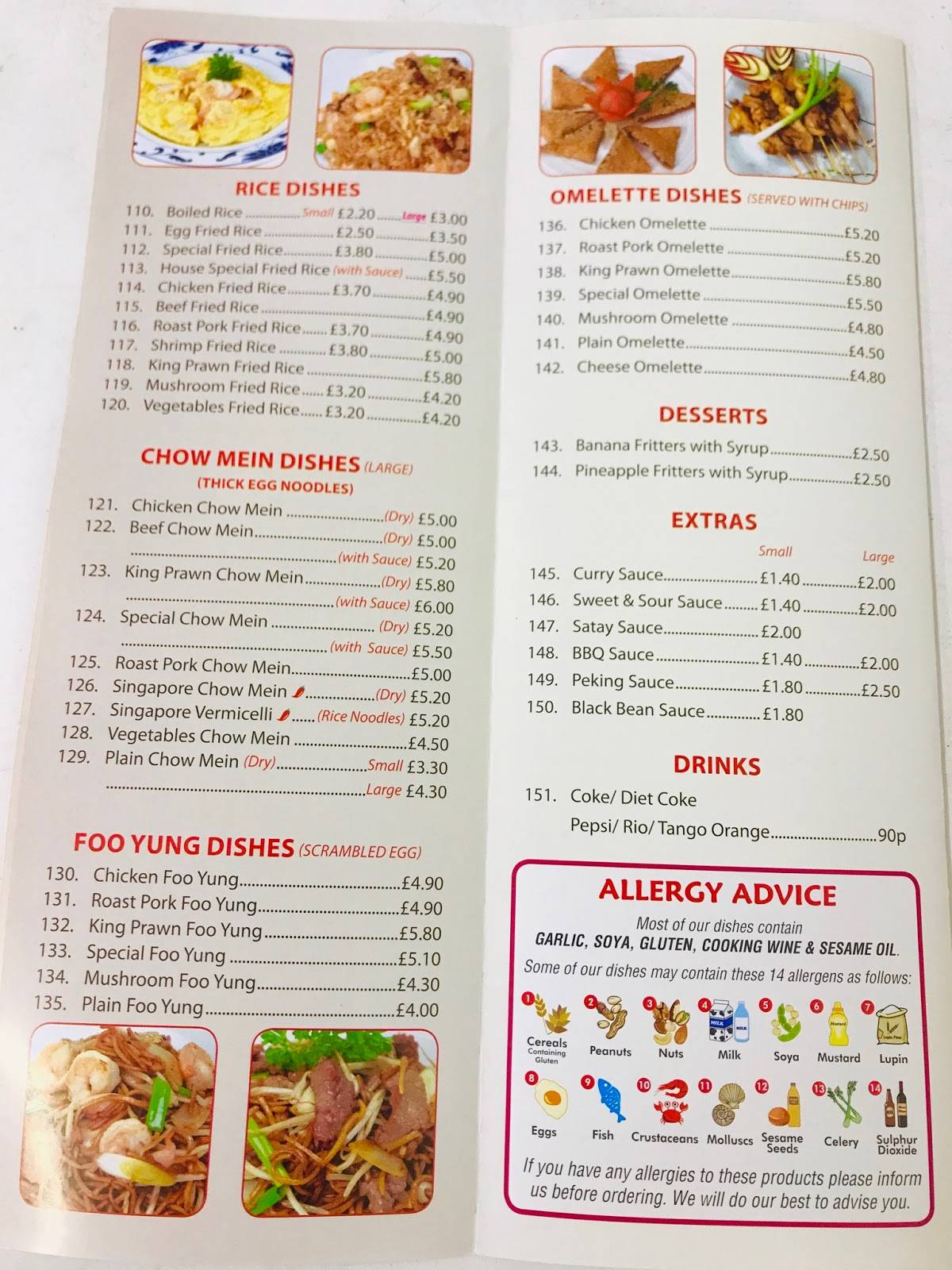 Menu at Wong’s Kitchen restaurant, Gloucester