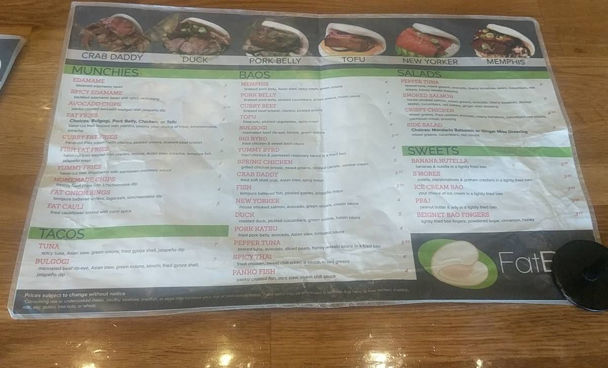 Menu at Fat Bao restaurant, Houston, Kirby Dr