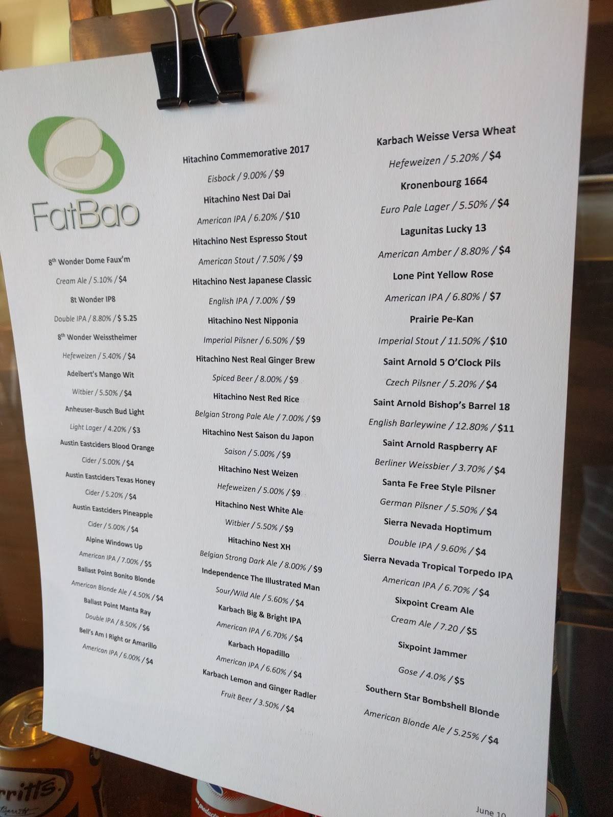 Menu at Fat Bao restaurant, Houston, Kirby Dr