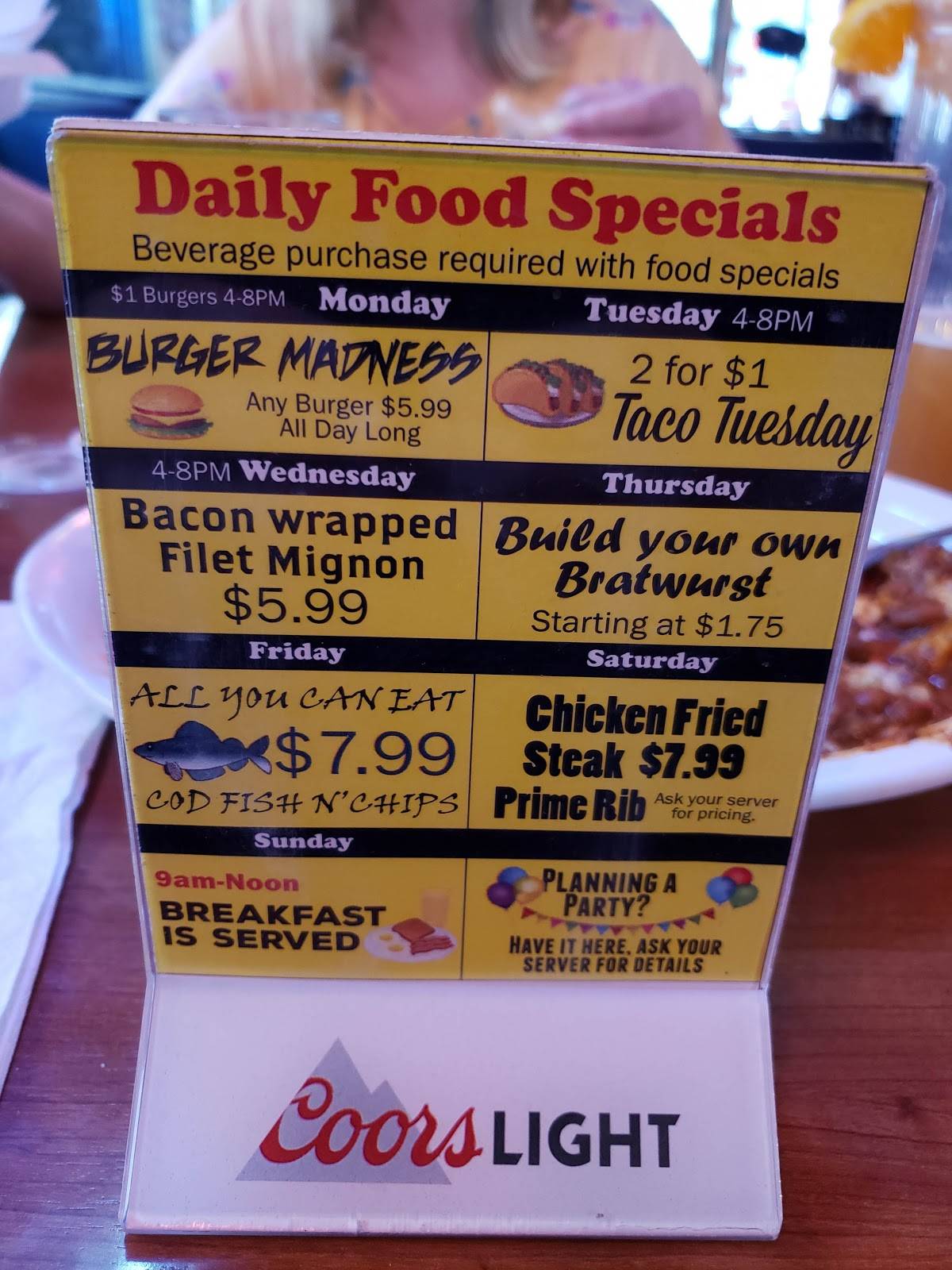 Menu at Fat Moose Bar & Grill, Woodland