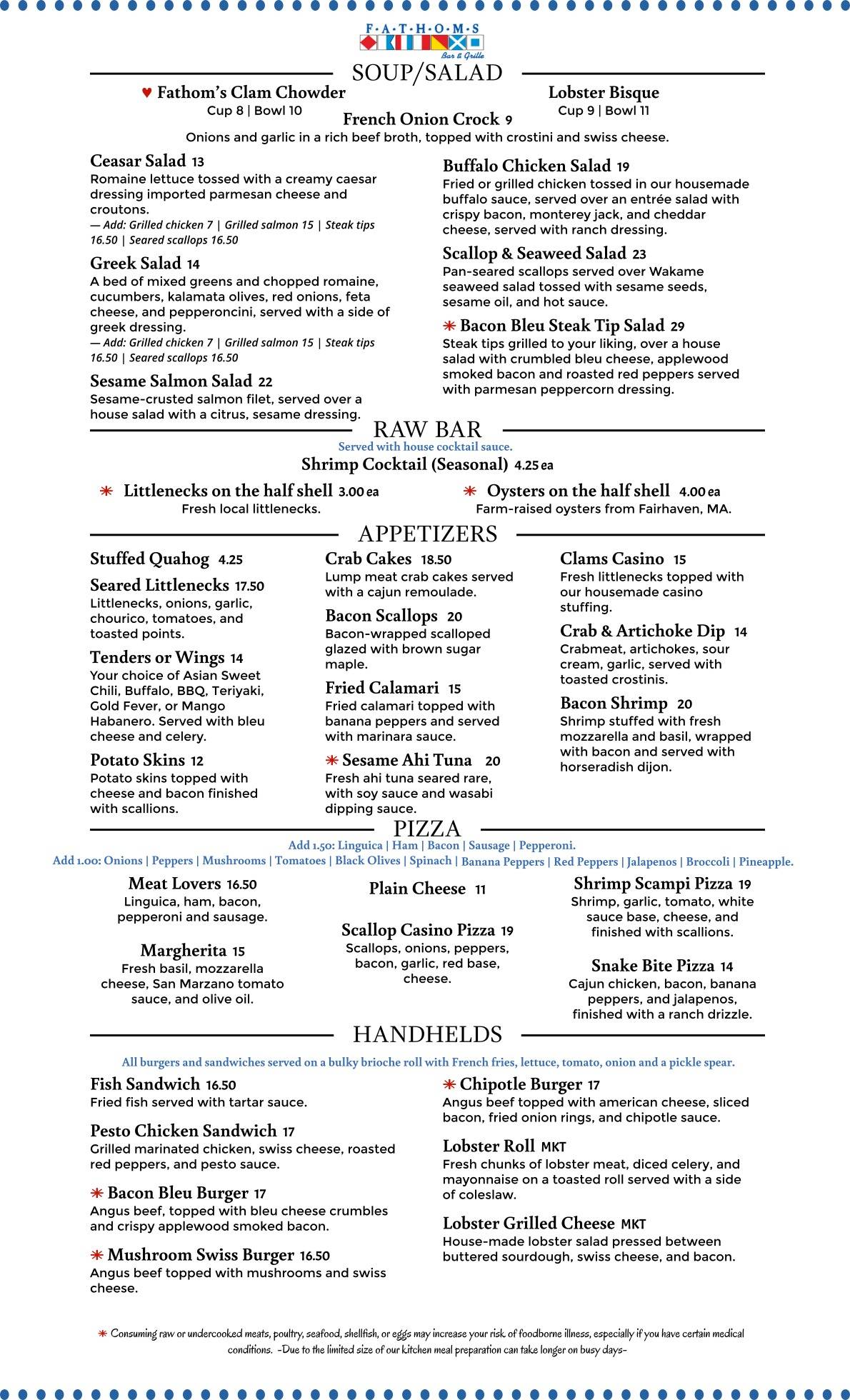 Menu at Fathoms Waterfront Bar & Grille, New Bedford