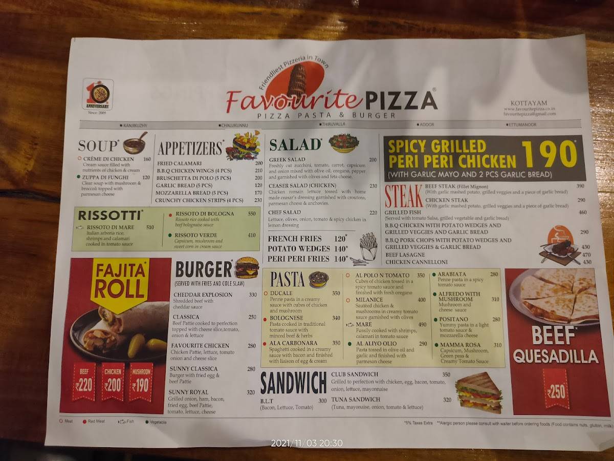 Menu at Favourite Pizza, Thiruvalla, Kovoor Building
