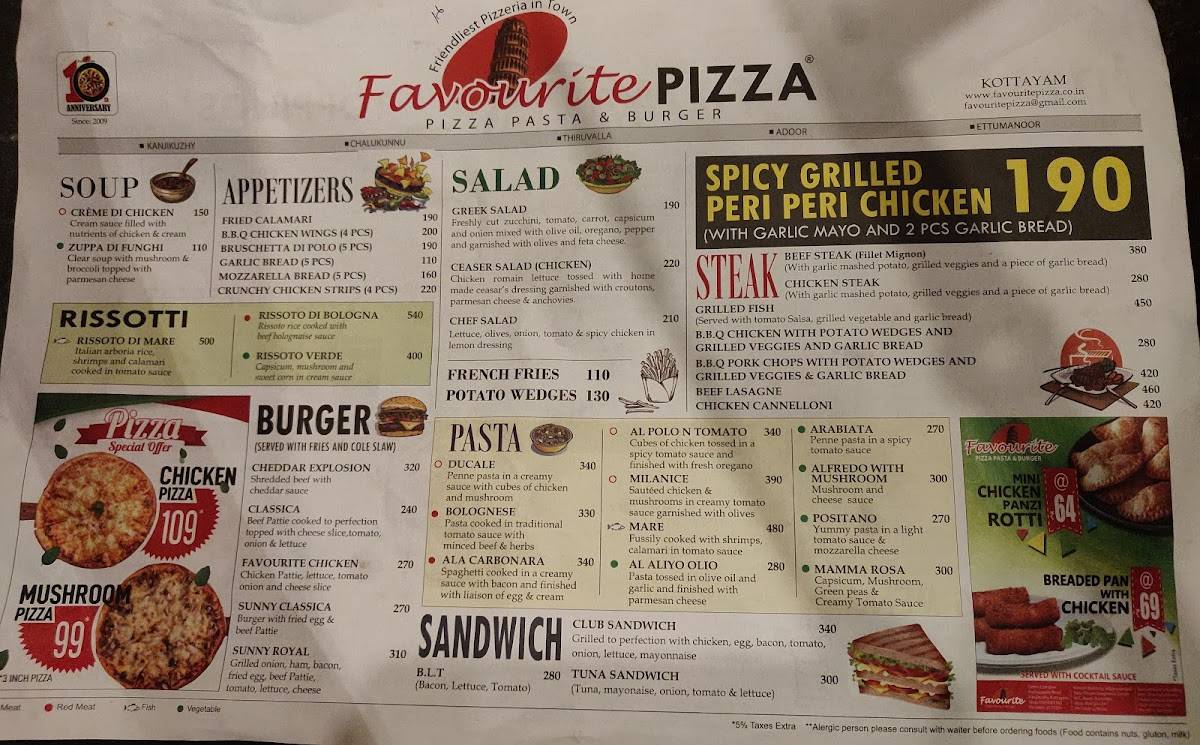 Menu at Favourite Pizza, Thiruvalla, Kovoor Building